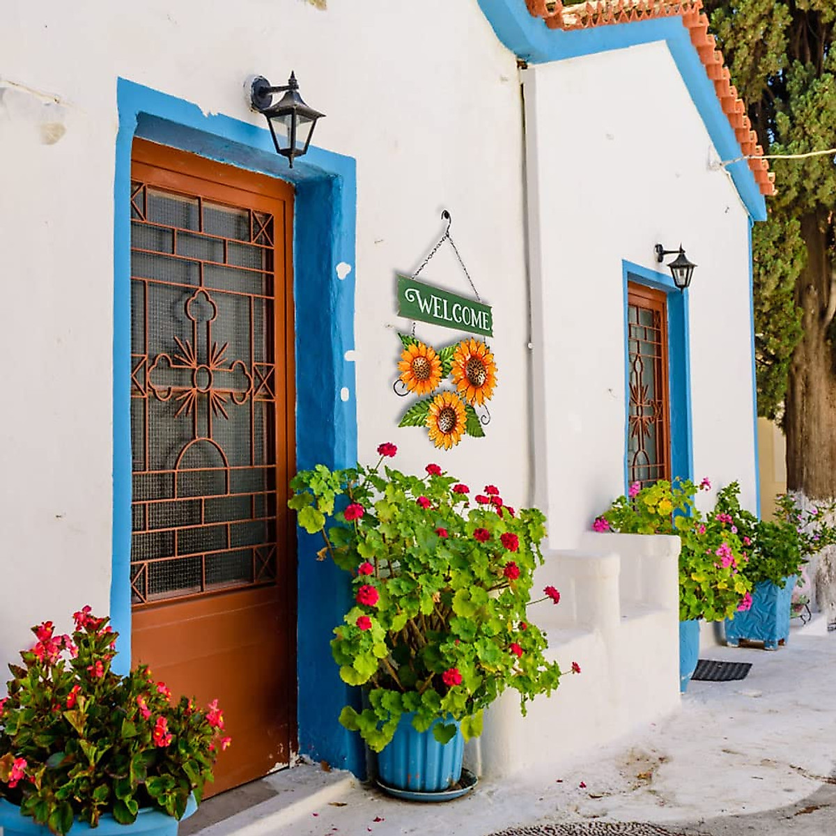 Sunflower Welcome Sign for Front Door, Sunflower Wreath, Hanging Fall Sunflower Welcome Door Sign for Outdoor, Farmhouse, Patio, Garden, Home (Metal)