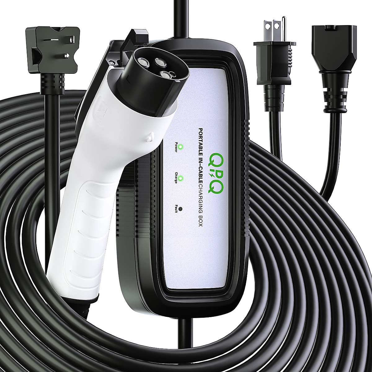 QPQ Level 1-2 EV Charger J1772 Standard Plug-in ev Chargers for Home Level 2 Cars 110V-240V 16 Amp 3.5 kW Portable Electric Vehicle Charging Stations Portable ev Charger j1772 Extension Cable