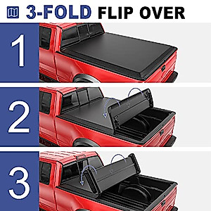 MOSTPLUS Tri-Fold Soft Truck Bed Tonneau Cover On Top Compatible with 2015-2022 Ford F150 F-150 Bed 3 Fold Styleside (5.5 FT Feet Bed)