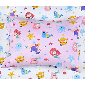 J-pinno Lovely Mermaid Pink Cartoon Reversible Duvet Cover & Pillowcase Set, 100% Cotton Weighted Blanket Cover 2Pcs Comforter Cover with Zipper for Kids Girls Bedding Set (Mermaid, Twin 60" X 80")