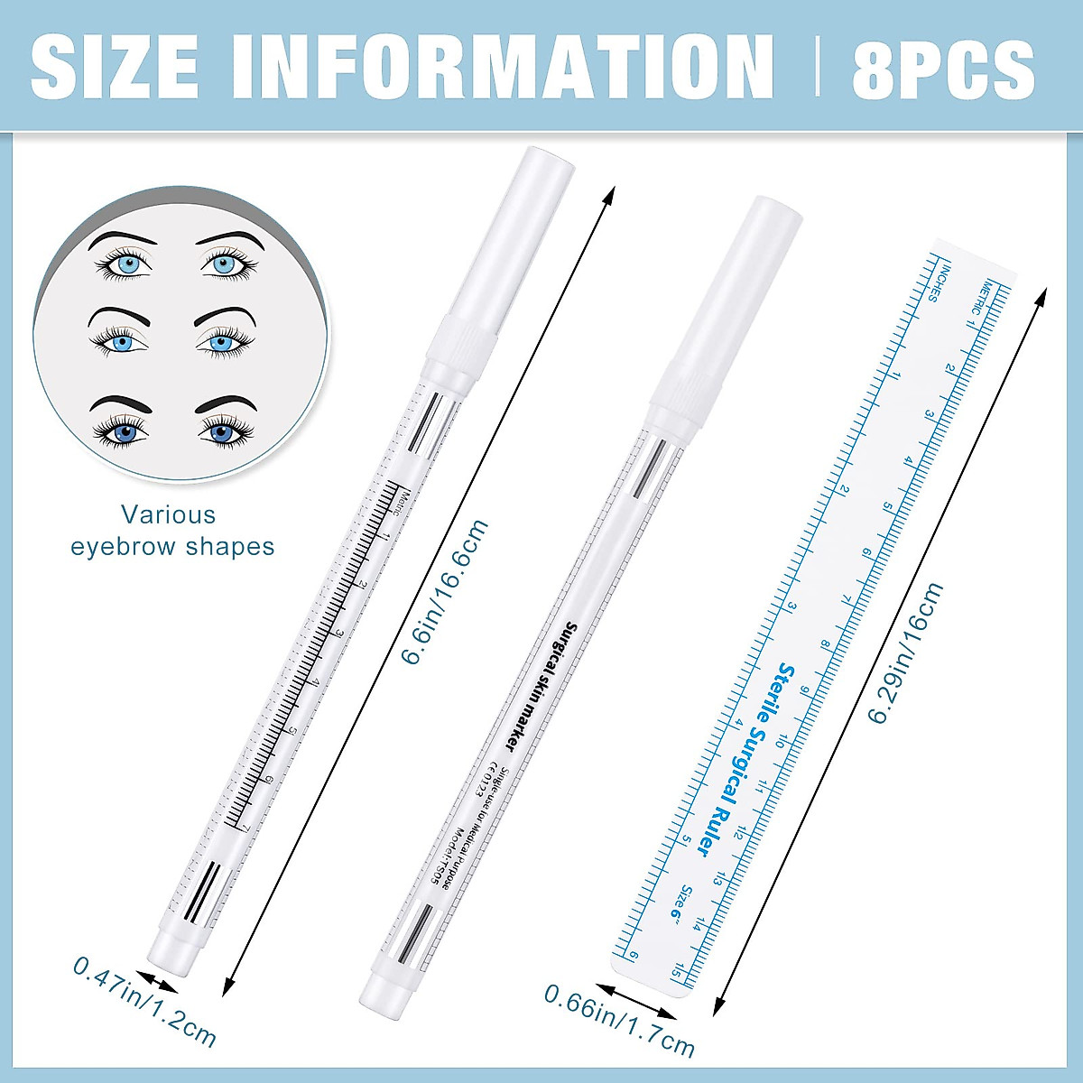 8 Pieces Microblading Marker Pen with Paper Ruler Skin Marker Eyebrow Permanent Makeup Position Mark Tools Markers Pen for Eyebrow Lips Skin