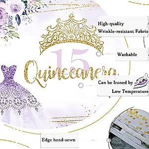 Rsuuinu Quinceañera 15th Birthday Backdrop Purple Floral Rose Gold Spots Photography Background Mexico Flower Fifteen Crown Princess Birthday Party Decorations Banner Supplies Photo Booth Props 7x5ft