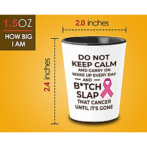Flairy Land Cancer Shot Glass 1.5oz - Btch Slap That Cancer - Sympathy Gift For Breast Cancer Strong Woman Support Chemotherapy