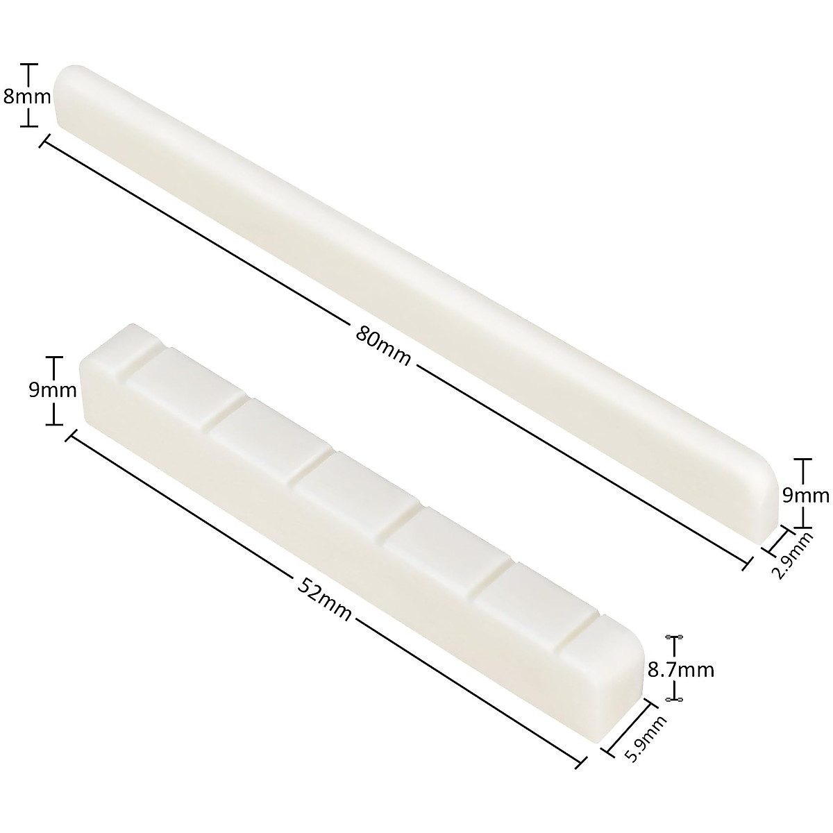 Blisstime 2 Sets of Classical Guitar Bone Saddle and Nut 3pcs Sand Paper Premium Quality