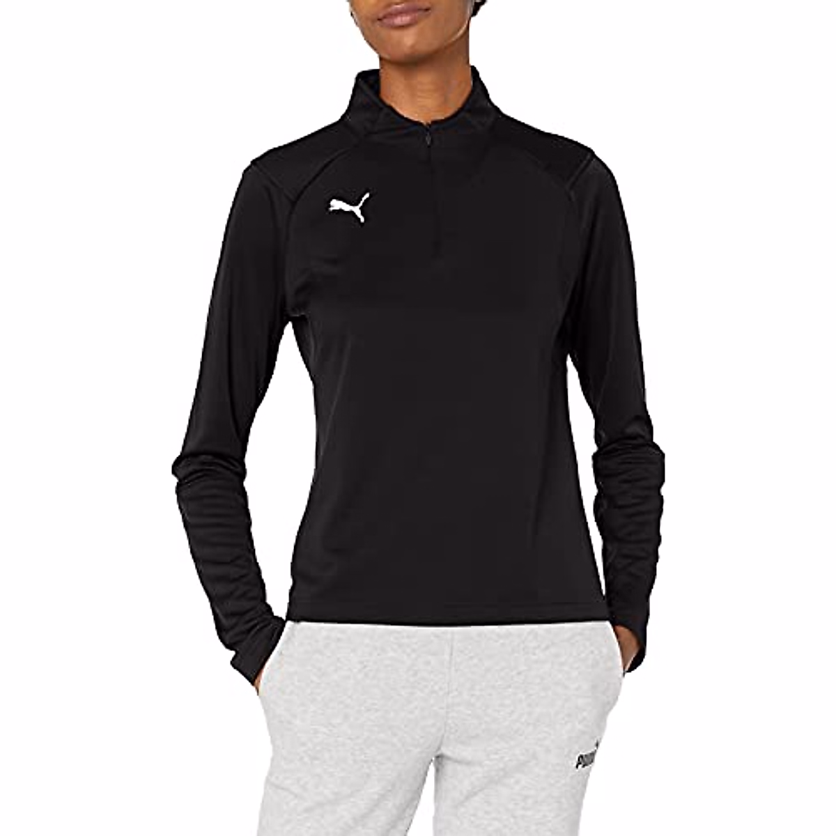 PUMA womens 1/4 Liga Training 1 4 Zip Top, Puma Black/Puma White, Large US