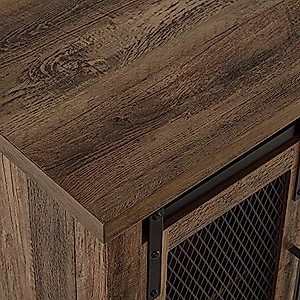 Walker Edison Tall Farmhouse Metal Mesh Barndoor and Wood Universal Fireplace TV Stand or TV's up to 55" Flat Screen Living Room Storage Entertainment Center, 48 Inch, Rustic Oak