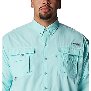 Columbia Men's PFG Bahama II Long Sleeve Shirt, Breathable, UV Protection, Gulf Stream/Realtree Edge, Large