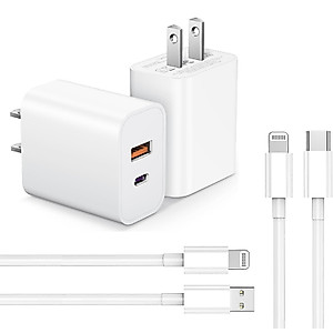 [Apple MFi Certified] iPhone Fast Charger, 2Pack esbeecables 20W Dual Port PD3.0 USB-C + QC3.0 USB-A Rapid Wall Charger with 2X 6ft Lightning Cables for iPhone 15/14/13/12/11/ XS/XR/X/8/7/iPad/AirPods