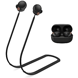 WOFRO Anti-Lost Strap for Sony WF-1000XM4 Earbuds, Sports Anti-Slip Soft Silicone Lanyard Accessories Compatible with Sony WF-1000XM4 True Wireless Headphones Neck Rope Cord (Black)