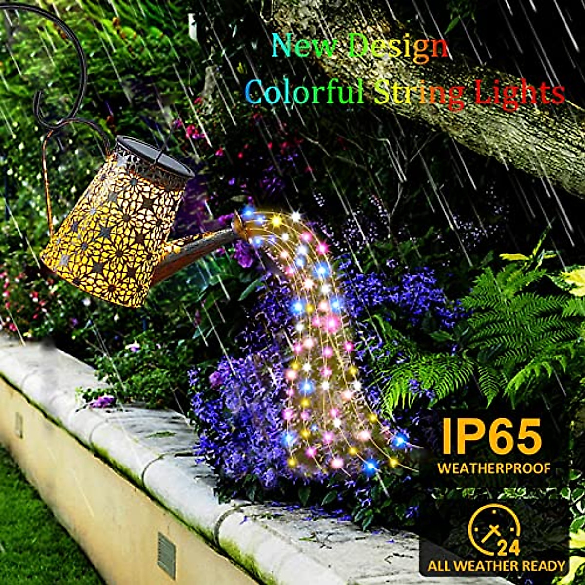 Atildp Upgraded Solar Watering Can, Multicolor 60pcs String Lights for Outdoor Garden, Led Highlight Colourful Light Garden Lamps