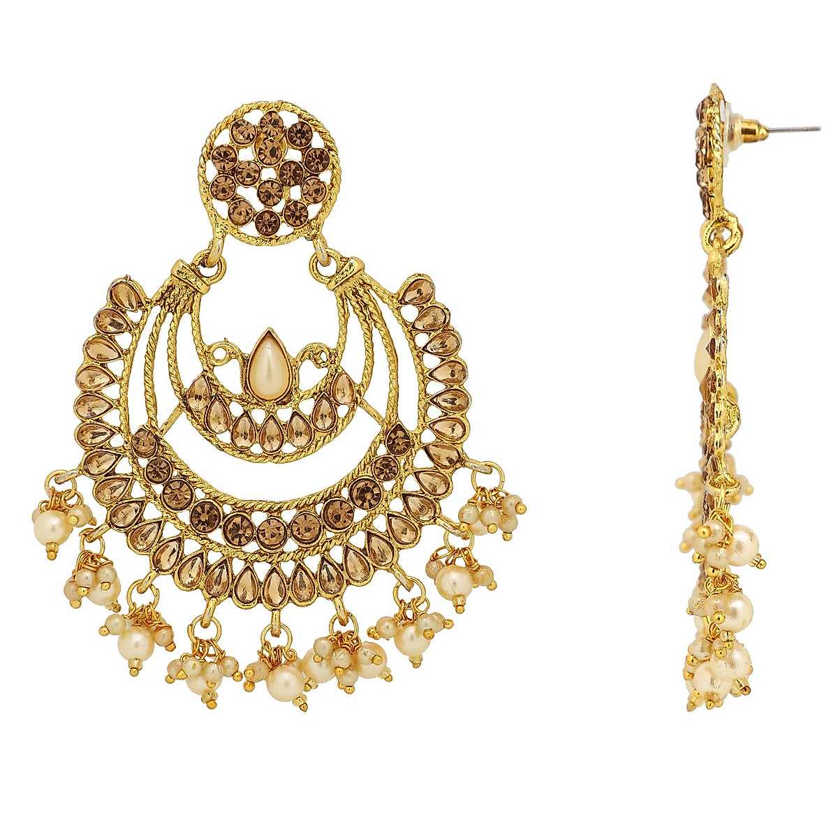Saissa Gold Plated Bollywood Chandbali Boho Earrings Indian Jewelry for Women (Golden)
