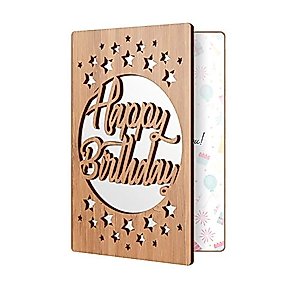 Happy Birthday Card by HeartSpace, Birthday Stars Design: Premium Wooden Greeting Cards Handmade From Sustainable Real Bamboo Wood