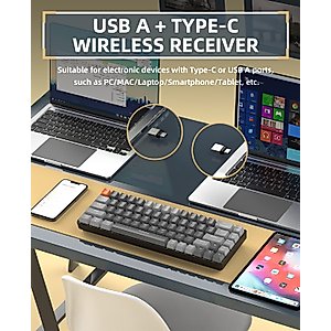 ZIYOU LANG RK68 60% Wireless Mechanical Keyboard,Bluetooth 5.0/2.4Ghz Dual Mode Receiver,Hot-Swappable Mini 68-Key,Retro Color Keycaps,Linear Red Switch,Ultra Power Saving for PC PS4 Xbox iPhone ipad