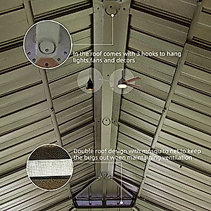 Domi Outdoor Living 12’x20’ Hardtop Gazebo, Wooden Coated Aluminum Frame Canopy with Galvanized Steel Double Roof, Outdoor Permanent Metal Pavilion with Curtains and Netting for Patio, Deck and Lawn