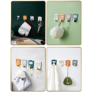 JruiZhp Cute Coat Hooks Mixed Color Self Adhesive Owl Hook, 4Pcs Owl Wall Hangers for Kitchen, Kids Bedroom,Bathroom Hanging Bag Hat Towels Key