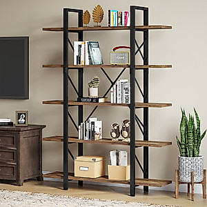 YITAHOME 5 Tier Bookcase, Artsy Modern Bookshelf, Book Rack, Storage Rack Shelves in Living Room/Home/Office, Books Holder Organizer for Books/Movies - Rustic Brown