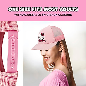 Hello Kitty Trucker Hat, Women's Adjustable Snapback Baseball Cap with Curved Brim, Blush, One Size