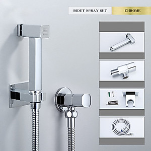 Boyuan Handheld Bidet Sprayer Wall Mounted Bidet Sprayer for Toilet Brass Cloth Diaper Sprayer Set High Pressure Bidet Toilet Sprayer with Hose, Cold Water,Single Outlet Angle Valve