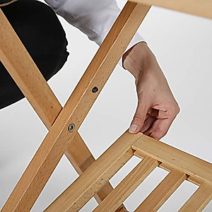 M&T Displays Beech Wood Folding Luggage Rack Travel Suitcase with Woolen Strips and Shelf for Home Hotel Gym Spa Guest Room 200 lbs Carriage Capacity Natural Wood 18x30 Inches