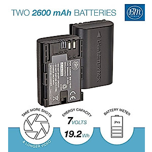 BM 2-Pack of LP-E6N Batteries and Dual Battery Charger for Canon EOS R, EOS R5, EOS 90D, EOS 60D, EOS 70D, EOS 80D, EOS 5D II, 5D III, 5D IV, EOS 6D, EOS 6D II, EOS 7D, EOS 7D II, XC10, XC15 Cameras