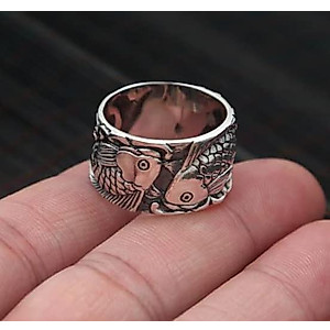 Pure Silver Japanese Koi fish ring Wedding Bands, 925 Sterling Silver Ring, Koi Tattoo Fish Carp Ring by SterlingMalee (9)