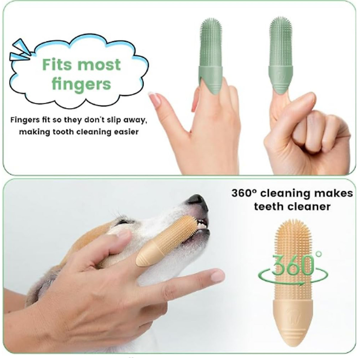 WallaSababa - Dog Toothbrush 4-Pack, 360º Dog Tooth Brushing Kit, Cat & Dog Finger Toothbrush for Small & Large Pets, Dog Teeth Cleaning Kit, Dental Care for Pets, Dog Toothpaste Not Included