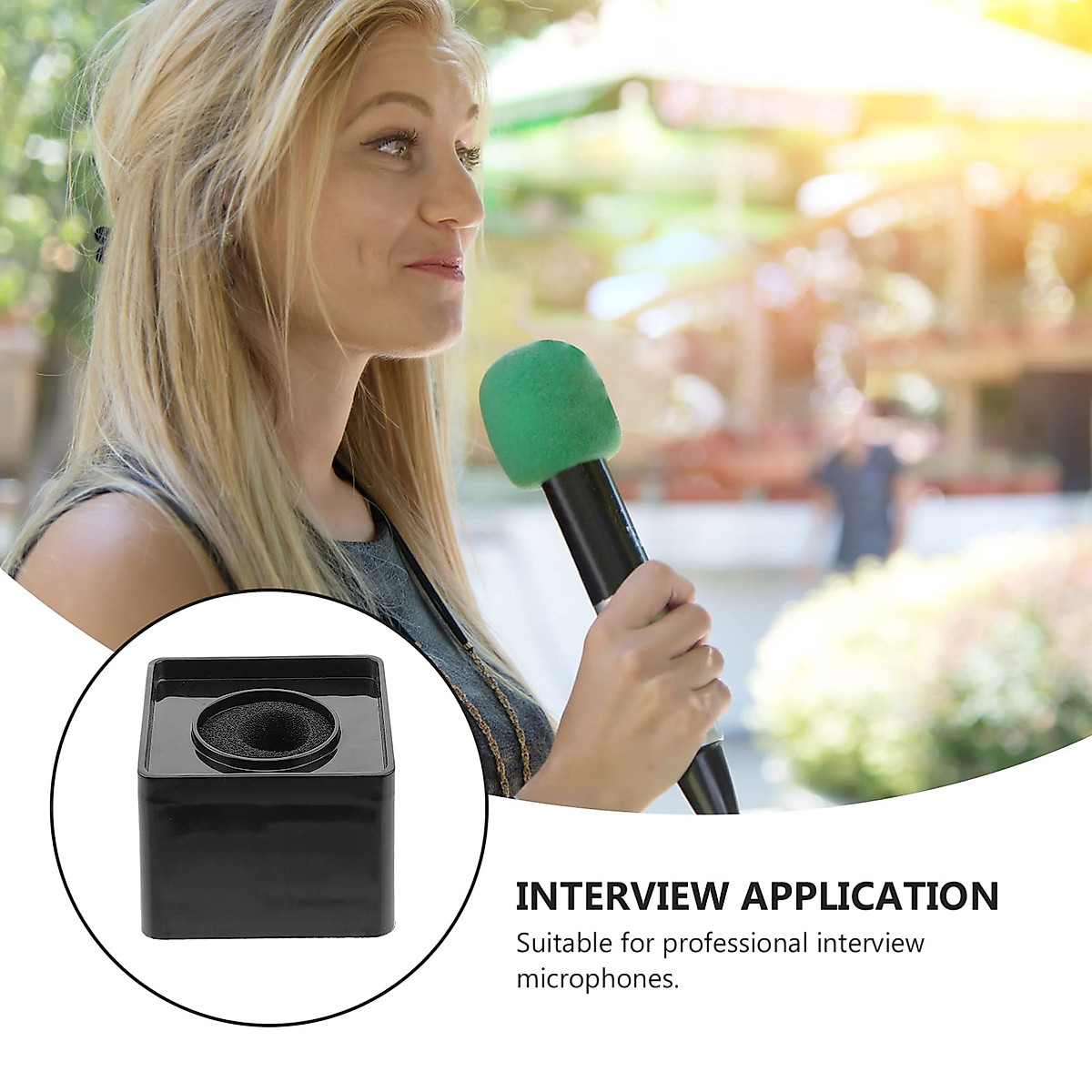 Lurrose Custom Signs Square Cube Shaped Microphone Flag Station Interview KTV Mic Portable Microphone Logo Flag Station (Black) Desktop Mic Stand