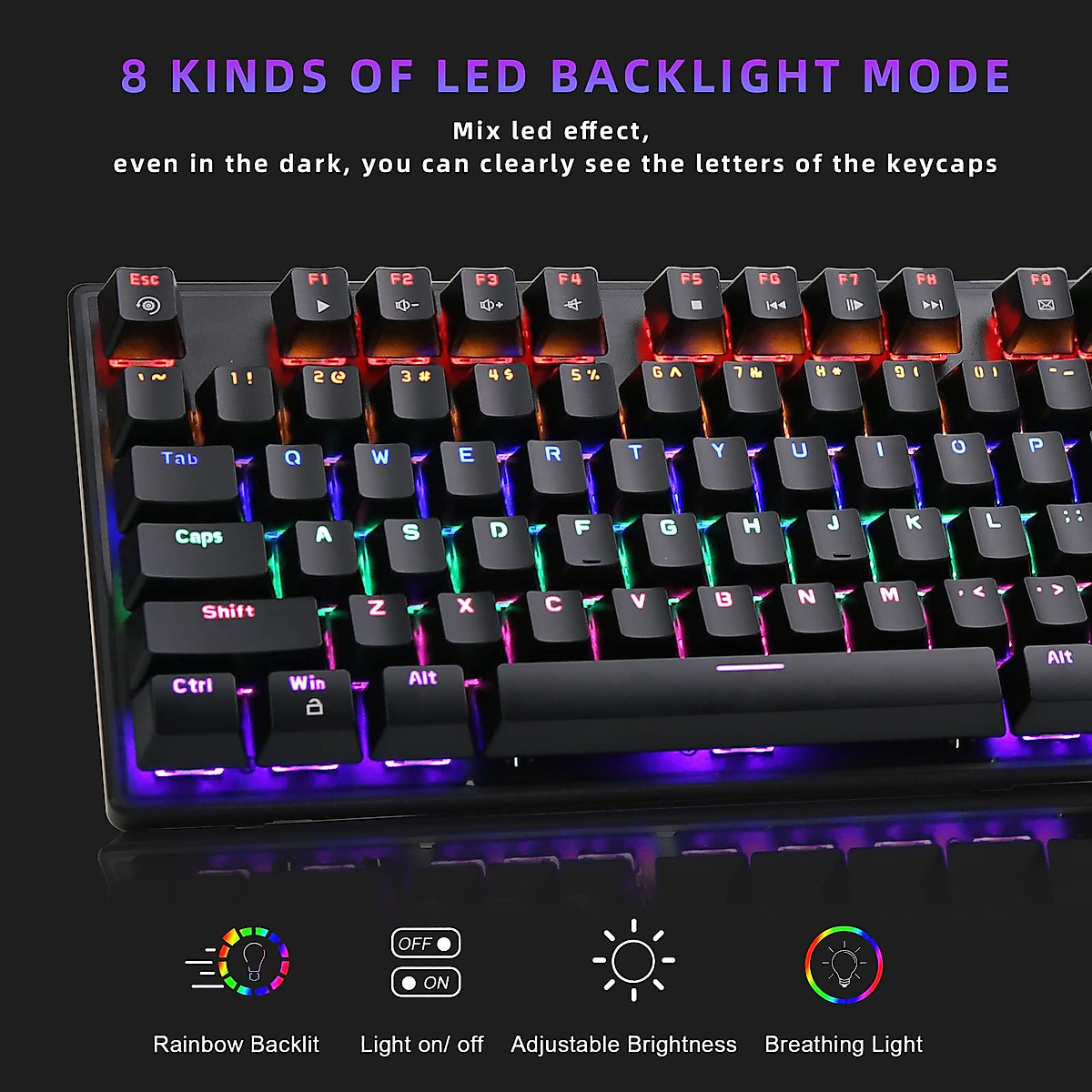 Newmen GM325 Gaming Mechanical Keyboard,LED Backlit Wired 104 Keys Mechanical Gaming Keyboard,Anti-ghosting,Macro Programmable PC Gaming Keyboards for Windows Computer Laptop(Blue Switch)