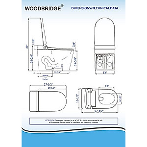WOODBRIDGE Smart Bidet Toilet,Auto Open & Close,Foot Sensor Operation,Auto Flush,Heated Seat,Tankless One Piece Elongated Toilet,T-0099