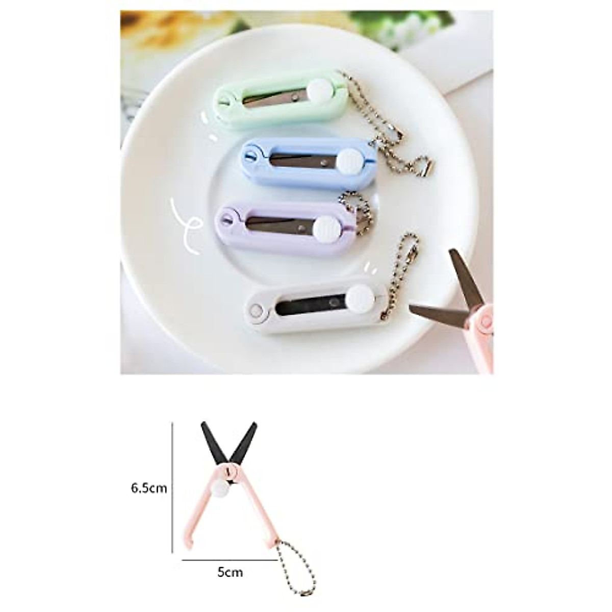 5 Packs Morandi Mini Scissors with Key Chain Mini Telescopic Small Foldable Scissors Portable Safe Pocket Travel Scissors Retractable Kids Shears Sharp for Cutting, Scrapbooking, Crafting, Sewing