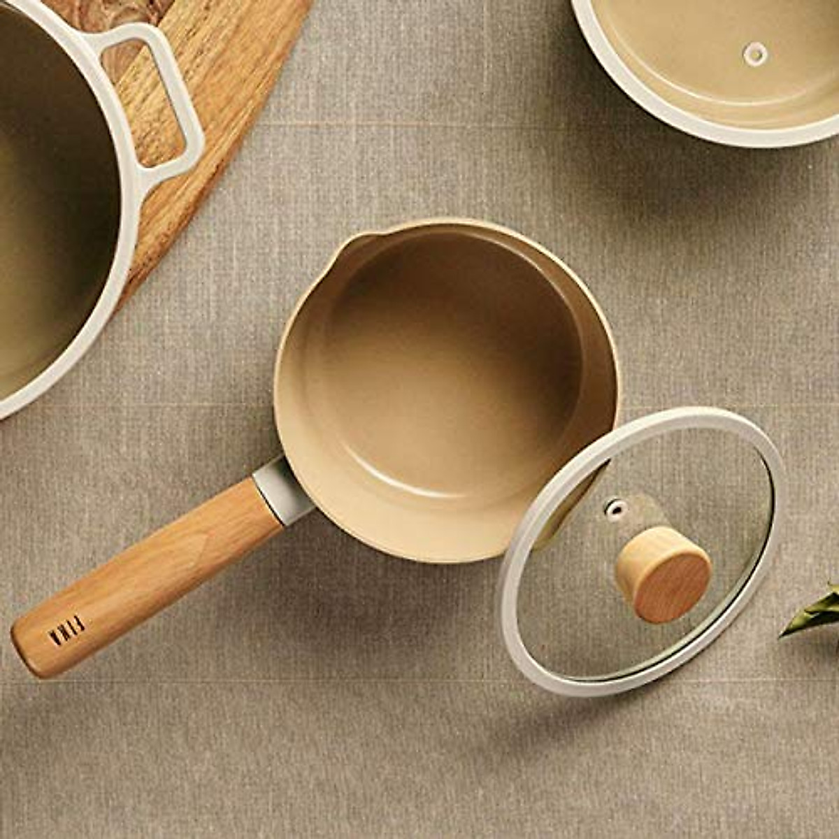 NEOFLAM FIKA Milk Pan for Stovetops and Induction | Wood Handle and Glass Lid | Made in Korea (6" / 1.5qt)