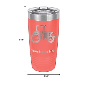 LaserGram 20oz Vacuum Insulated Tumbler Mug, Farm Tractor, Personalized Engraving Included (Coral)