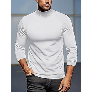 Zengjo Mens Thermal Long Sleeve Shirt Mock Turtleneck(White,L)