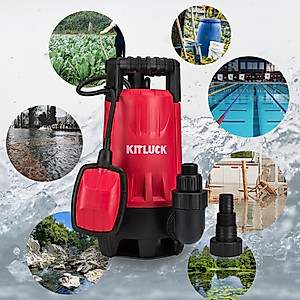 KITLUCK Sump Pump, 1HP 3500GPH Submersible Water Pump with Float Switch, 20ft Rubber Cord, Portable Handle, Sump Pump for Pool Draining, Remove Clean/Dirty Water for Flood Basement, Garden, Pond, Tub