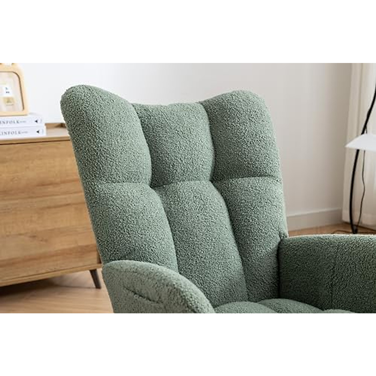 Tiophome Rocking Nursery, Upholstered Glider Rocker Accent Chairs Padded Seat with High Backrest, Comfy Side Armchair for Nursing, Living Room, Bedroom, Office,Teddy Velvet, Green, Extra Large