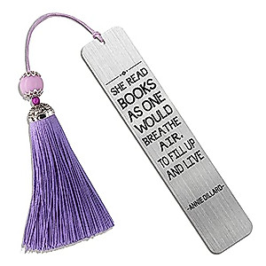 DYJYBMY She Read Books as One Would Breathe air to Fill up and Live, Annie Dillard, Inspirational Bookmark, Metal Bookmark, Engraved Bookmark, Librarian, Gift for Women Men Book Lover Friends