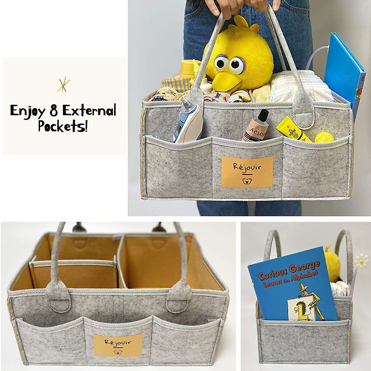 Baby Diaper Caddy Organizer: Large Organizer Tote Bag for Girl - Portable Car Travel Organizer, Nursery Essentials Storage Bins for Changing Table (Mustard Yellow)
