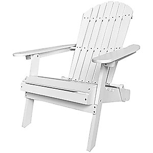 Adirondack Chair,Folding Wooden Lounger Chair，All-Weather Chair for Fire Pit/Garden/Fish with 250lbs Duty Rating，White