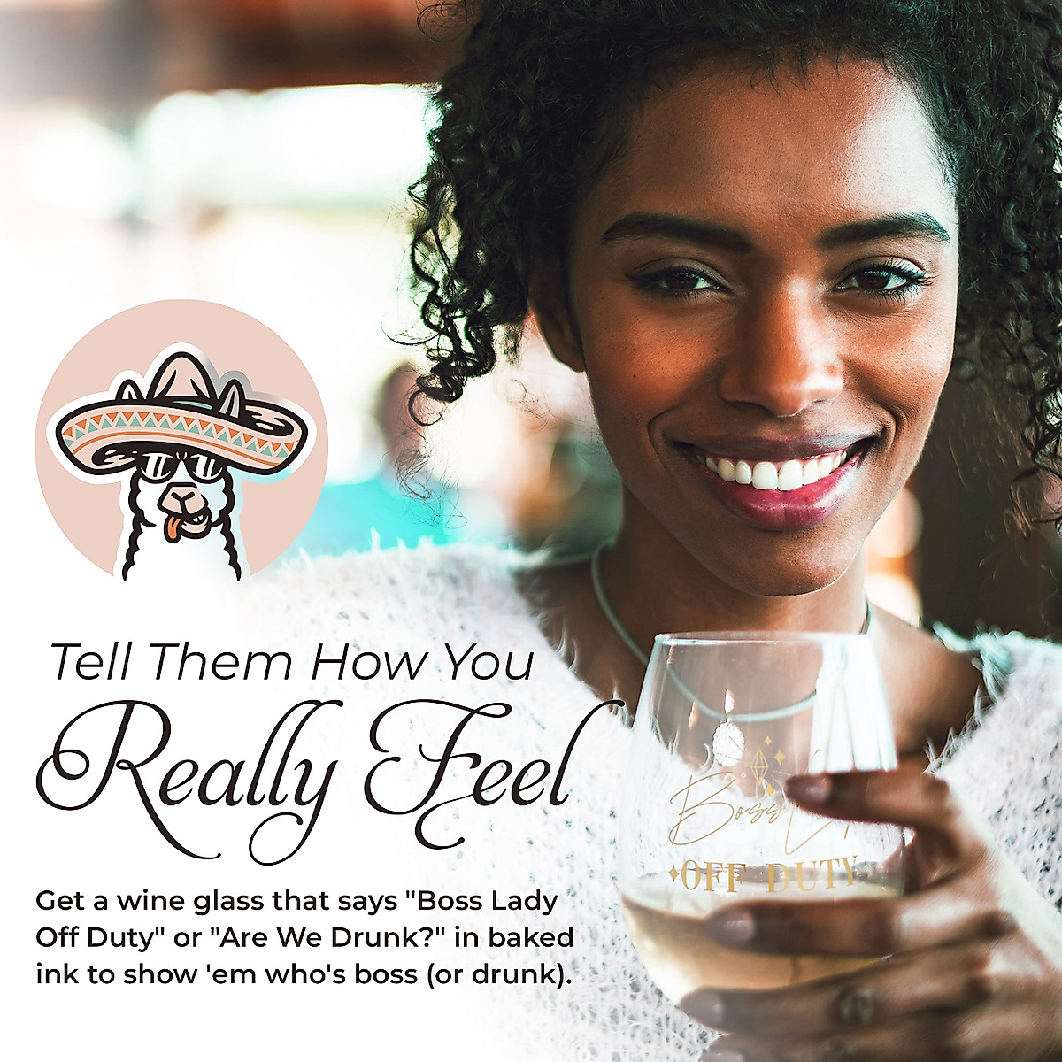 Loco Llama Boss Lady Off Duty Stemless Wine Glass | 17oz Tumbler with Inspirational Quote | Embellished with Real Gold | Self Care Gift For Working Women, Entrepreneurs & Business Owners