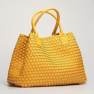 Women Vegan Leather Hand-Woven Tote Handbag Fashion Shoulder Shopper Bag Top-Handle Large Capacity Underarm Bag With Purse