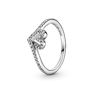 PANDORA Sparkling Wishbone Heart Ring