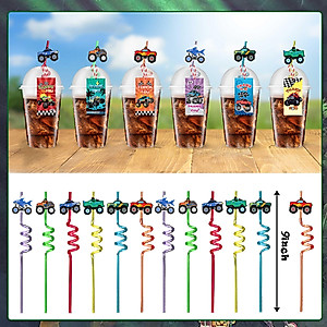 Truck Theme Party Favors Set -98pcs Birthday Party Supplies Kids Multi-Item Favor Packs Included Cups Stickers Thank You Cards DIY Car Stickers Ropes Bubble Wand and Stickers Stamps Keychains Straws