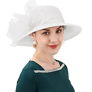 DRESHOW Lady Derby Dress Church Bowler Cloche Hat Bowknot Organza Bridal Cap for Wedding