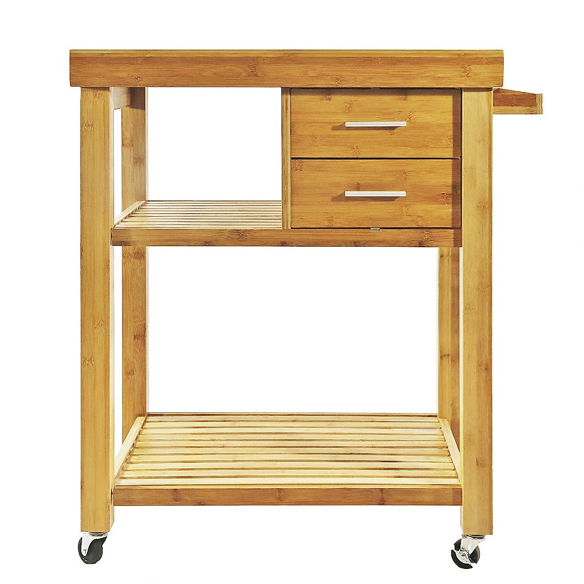 Home Aesthetics Rolling Kitchen Island Cart with Drawers Shelves, Towel Rack, Locking Casters, Butcher Block Food Prepping Cart Trolley on Wheels, Bamboo Wood