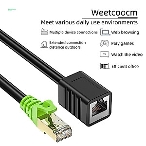 Weetcoocm Ethernet Extension Cable 20ft, Network Cat6a Extension Patch Cable RJ45 Cords Shielded Male to Female Connector (20FT)