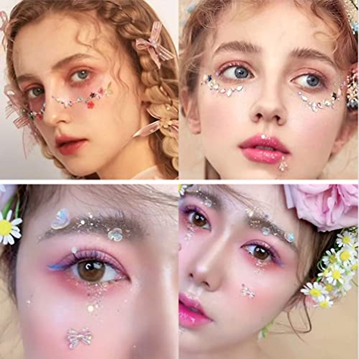 6 Sheets Eye Face Body Gems Jewels Rhinestone Temporary Tattoo Nail Art Stickers, Self Adhesive Crystal Rainbow Makeup Mobile PC Diamonds Face Stick Gems for Party Body Rhinestone