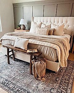 Hauteloom Ganyangan Machine Washable Living Room Kitchen Bedroom Area Rug - Vintage Distressed - Persian Oriental Floral Pattern - Bordered - Brown, Beige, Cream - 5'3" x 7'3"