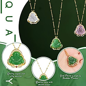 Fumete 3 pcs buddha necklaces Laughing buddha pendant necklace Bling jade Smiling buddha chain Good Luck Amulet Jewelry for Women Men