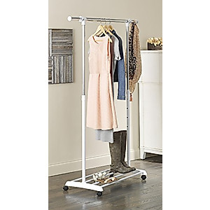 Whitmor Deluxe Adjustable Garment Rack - Rolling Clothes Organizer - White and Chrome