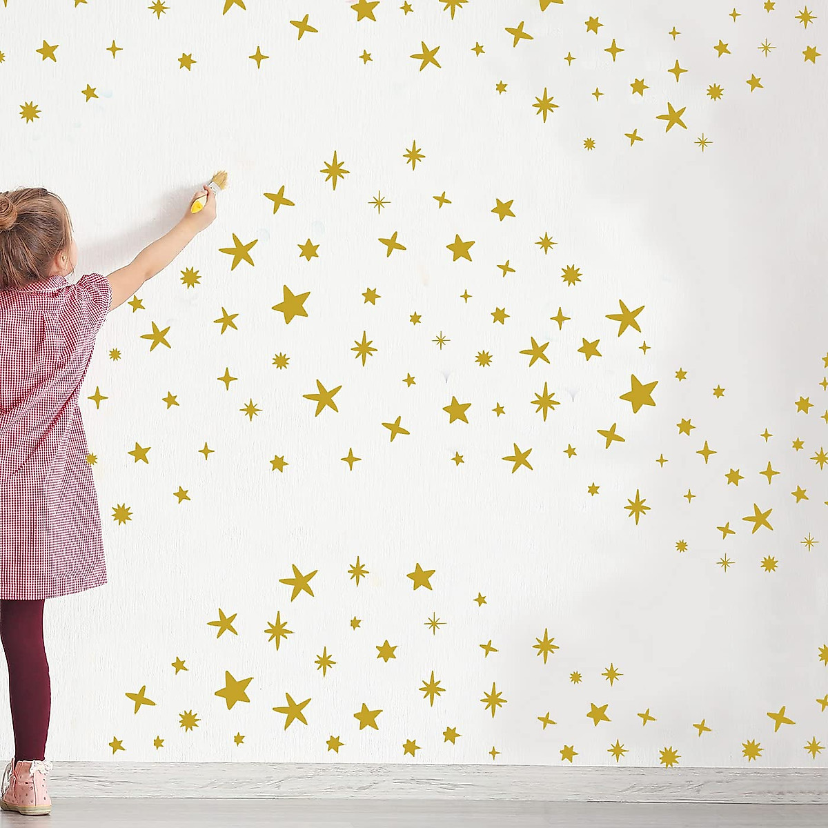 Gold Stars Wall Decals 300pcs Metallic Stars Stickers Sparkle Removable Peel and Stick for Nursery Art Fairy Room Decor Girls Bedroom